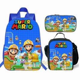 【HOT】Super Mario Blue Backpack Lunch box School Bag Kid Bookbag NEW